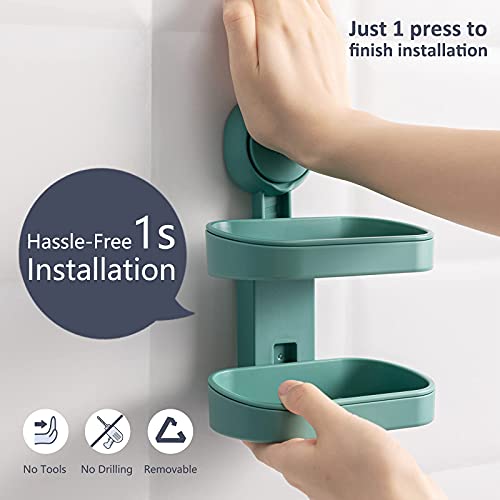 TAILI Suction Cup Storage Basket Set Pack of 2 Soap Holder + Shower Caddy Wall Mounted Organizer for Shampoo,Soap, Conditioner, Drill-Free with Vacuum Suction Cup for Kitchen & Bathroom