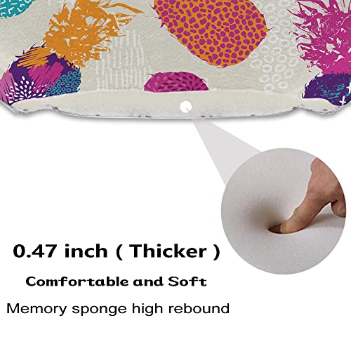 Kntiline Pineapple Bathroom Rugs and Mess Colorful Graffiti Mats Sets 3 Piece, Velvet Memory Foam Tropical Fruit Theme Bath Mat, Large Small and U-Shaped Contour Shower Mat Non-Slip Washable
