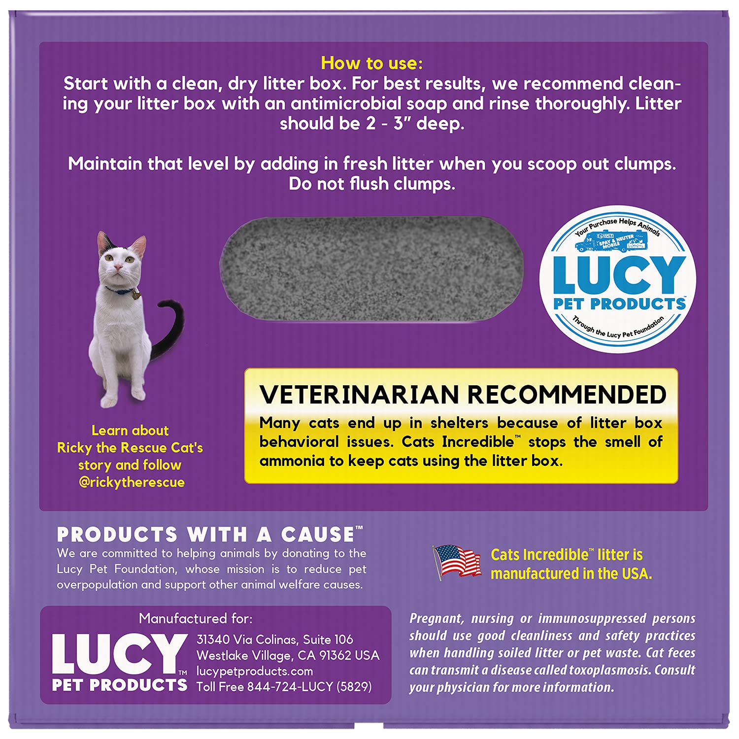 Lucy Pet Cats Incredible 18 lb Box Clumping Cat Litter Recyclable Box with Smell Squasher, Absorbent Natural Clay Formula Prevents Ammonia Smell Build-Up, Light Lavender Scent