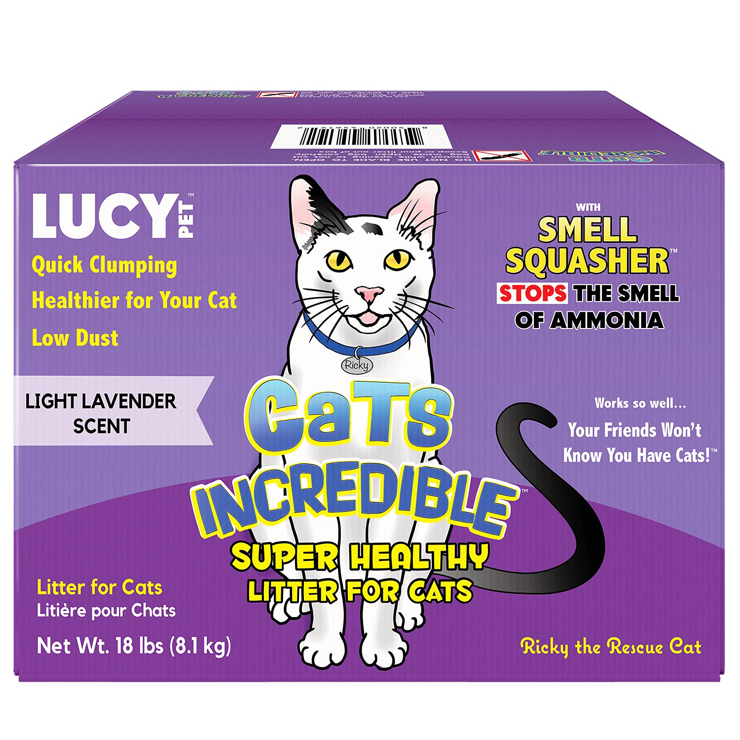 Lucy Pet Cats Incredible 18 lb Box Clumping Cat Litter Recyclable Box with Smell Squasher, Absorbent Natural Clay Formula Prevents Ammonia Smell Build-Up, Light Lavender Scent