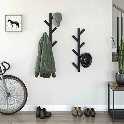 Ballucci Tree Coat Rack Wall Mounted, Wood Tree Branch Coat Hooks for Hats, Caps, Scarves, Umbrellas, Towels, Jewelry - Black