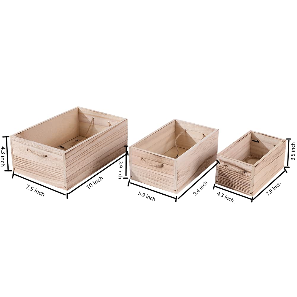 Quanshu 3-Piece Antique Wooden Nesting Storage Box With Twisted Rope Handle For Storage | Country Decoration (brown 658)