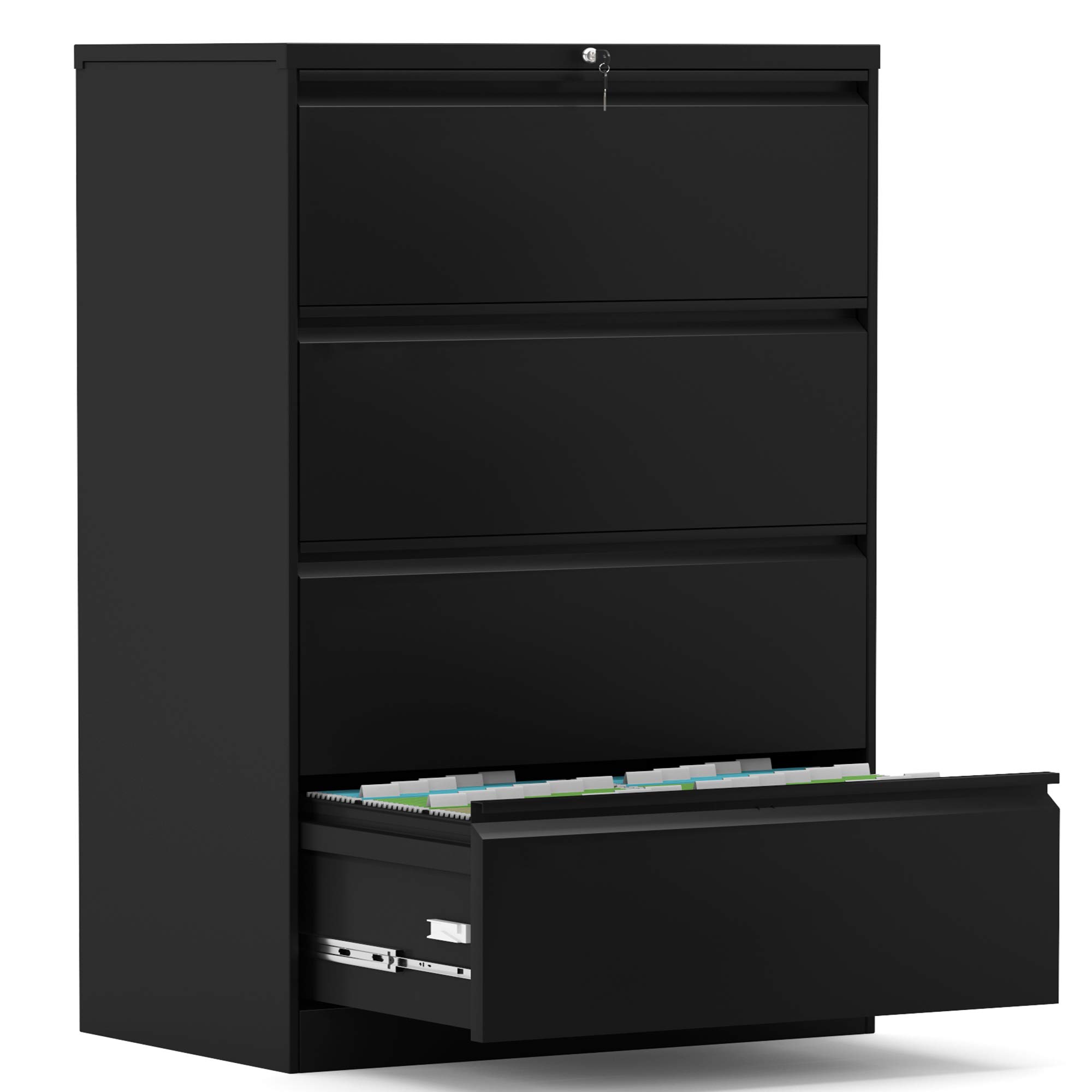 4 Drawers lateral File Cabinet for Legal/Letter Size with Anti-tilt Design,Black Metal Steel File Cabinet with Lock and Easily and Fast Assemble for Home and Office use (Black)…