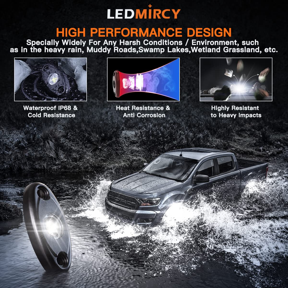 LEDMIRCY LED White Rock Lights 4PCS Super Bright Pure White Rock Lights for Off Road Trucks RZR Boat Car ATV UTV SUV Underglow Neon Lights Underbody Trail TRAI Rig Lights Waterproof Shockproof