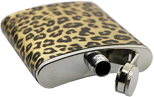 Leopard Flasks for Liquor for Women Funny Leakproof Hip Flasks Stainless Stell Drinking Bottle with Funnel 7oz