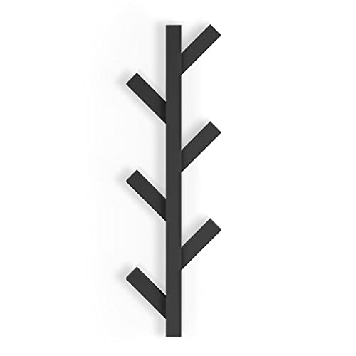 Ballucci Tree Coat Rack Wall Mounted, Wood Tree Branch Coat Hooks for Hats, Caps, Scarves, Umbrellas, Towels, Jewelry - Black