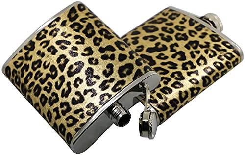 Leopard Flasks for Liquor for Women Funny Leakproof Hip Flasks Stainless Stell Drinking Bottle with Funnel 7oz