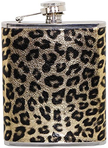 Leopard Flasks for Liquor for Women Funny Leakproof Hip Flasks Stainless Stell Drinking Bottle with Funnel 7oz
