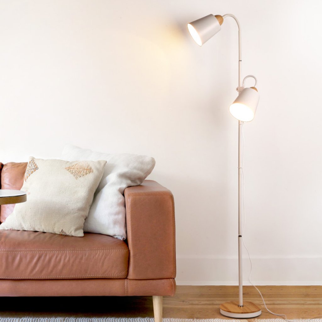 Floor lamp Mother and Child Task Floor Lamp, Crude Wood Reading Lamp for Bedroom Bedside Lamp Study Room with Double Button Switch Standing Lamp (Color : White, Size : 22150CM)