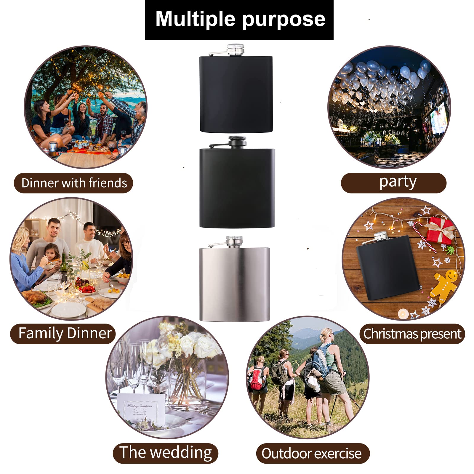 10 pcs Hip Flask for Liquor silvery 6oz Stainless Steel Leakproof with 10 pcs Funnel for Gift, Camping, Wedding Party, Groomsmen gifts