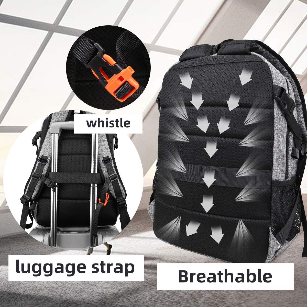 FENGDONG Large Laptop Backpack 17.3 inch Durable Waterproof Travel College Backpack Bookbag for Men & Women Business Backpack with USB Charging Port and Headset Port Dark Gray
