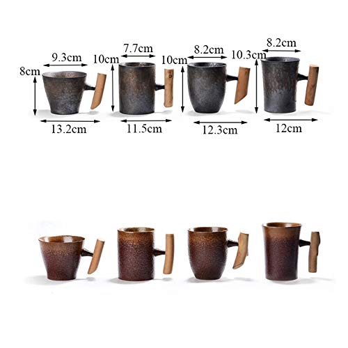 Japanese-style Vintage Ceramic Coffee Mug Tumbler Rust Glaze Tea Milk Beer Mug with Wood Handle Water Cup Home Office Drinkware (Style-4 B)