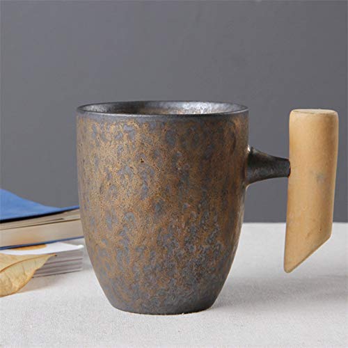 Japanese-style Vintage Ceramic Coffee Mug Tumbler Rust Glaze Tea Milk Beer Mug with Wood Handle Water Cup Home Office Drinkware (Style-4 B)