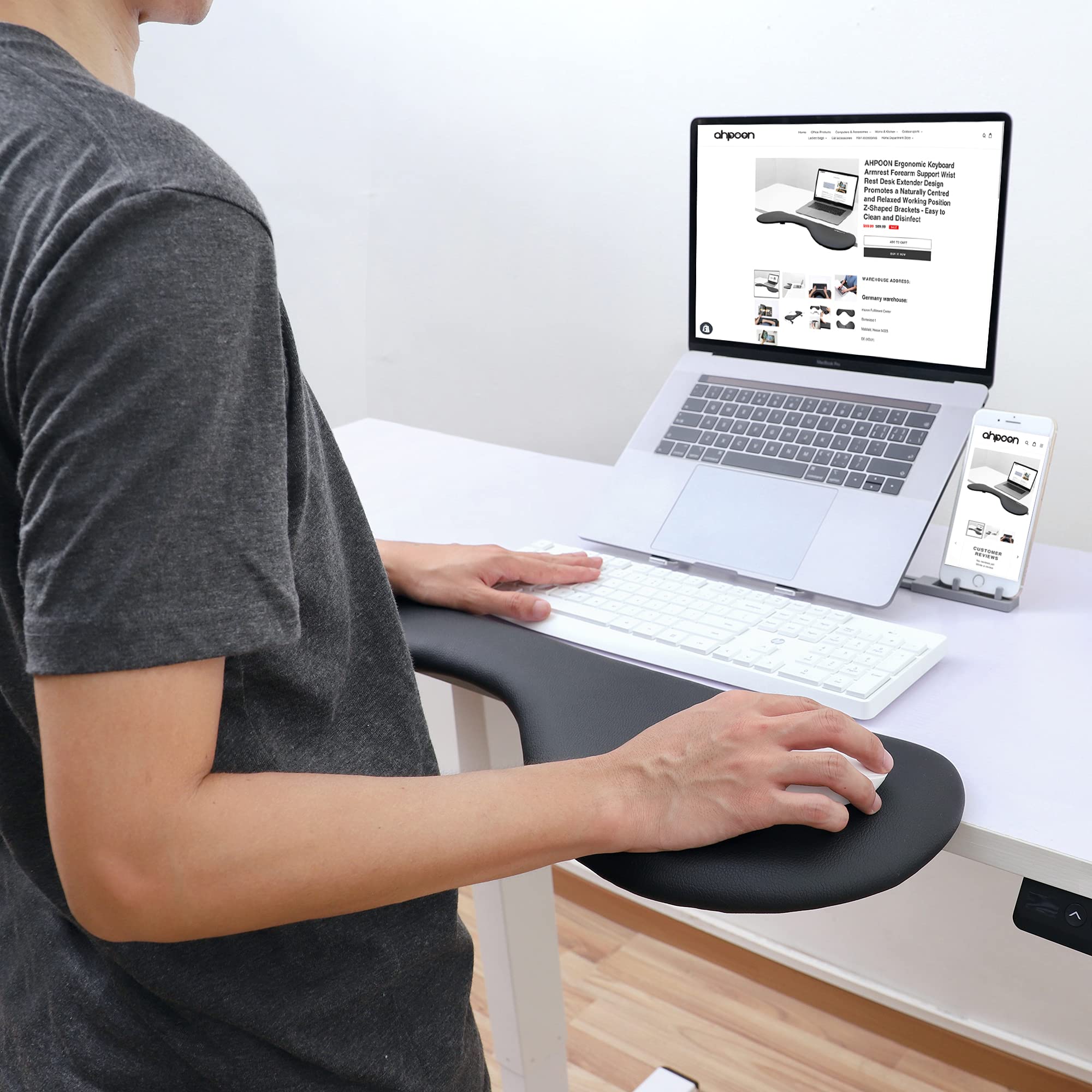 AHPOON Ergonomics Desk Extender Tray,Keyboard Drawer Tray 26.8"x8.5" Punch-Free Clamp on,Table Mount Armrest Shelf, Computer Elbow Arm Support