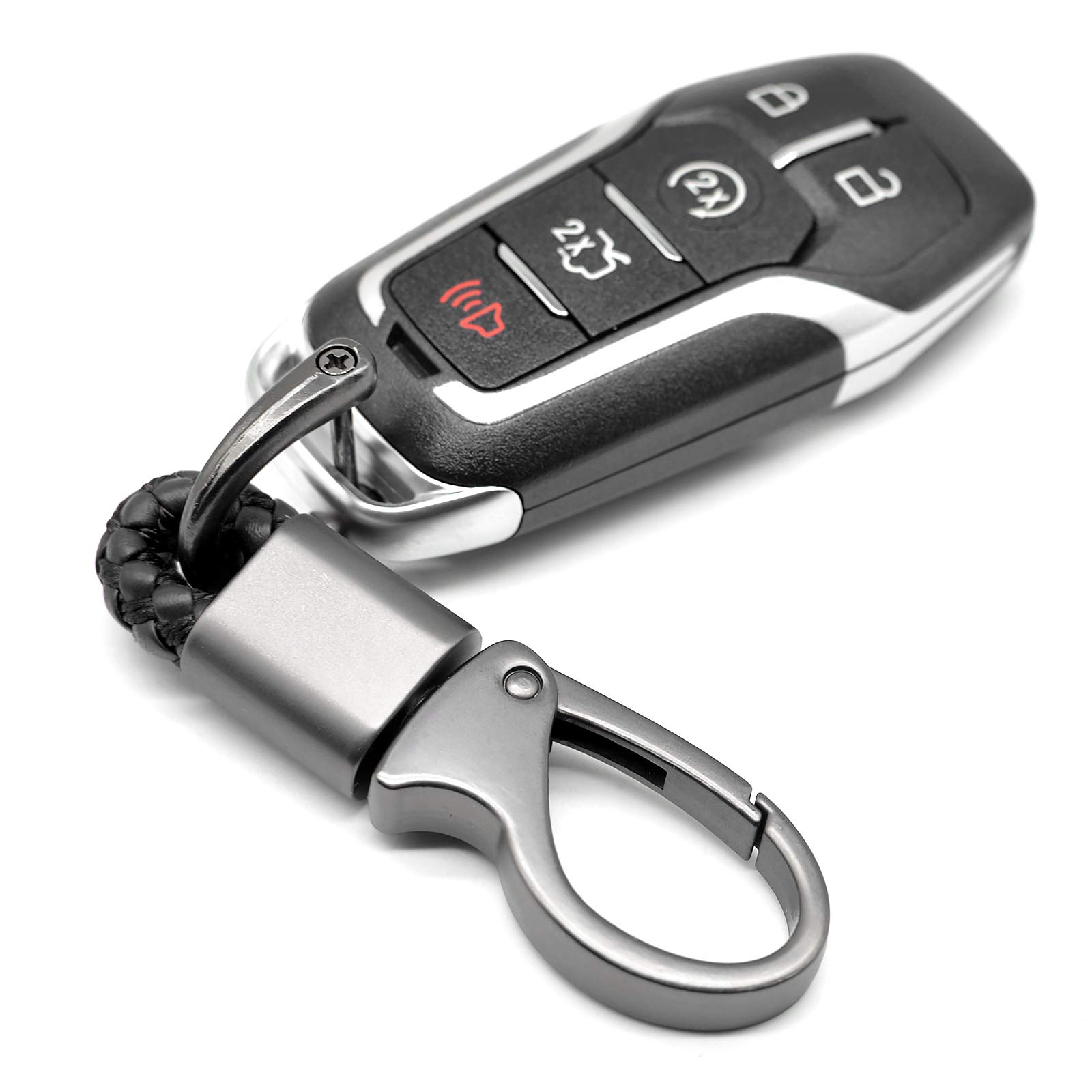 EYANBIS Car Key Fob Keychains Leather Holder Key Chain Sturdy Metal with D-Ring for Men and Women 2 Pack, 1 Pack Black & 1 Pack Red, 360 Degree Rotatable, with Screwdriver