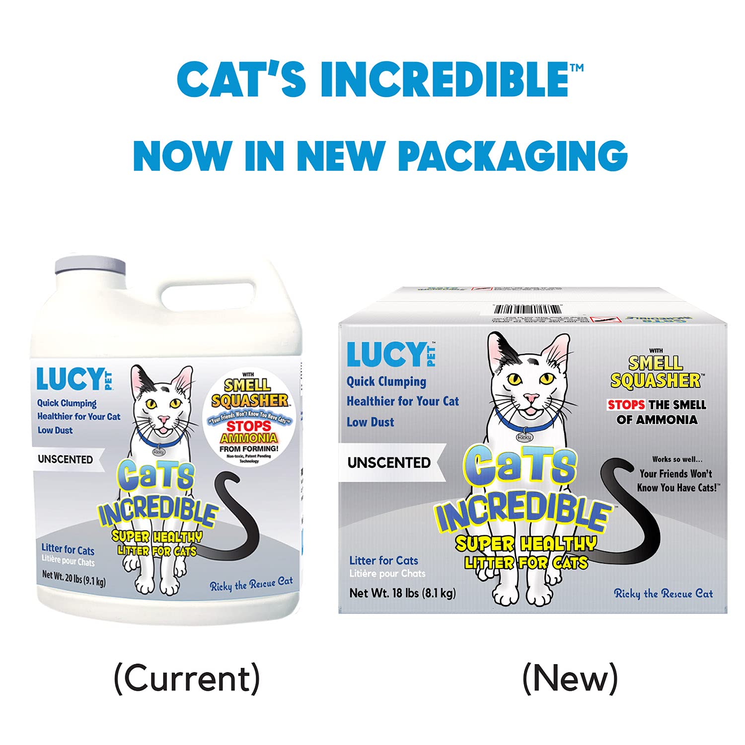 Lucy Pet Cats Incredible 18 lb Box Clumping Cat Litter Recyclable Box with Smell Squasher, Absorbent Natural Clay Formula Prevents Ammonia Build-Up, Unscented