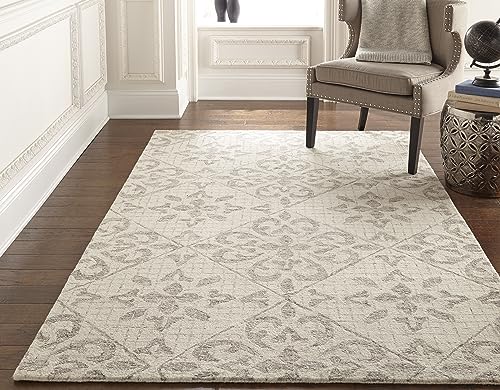 Feizy Rugs - Rhett Geometric Lattice Print Rug, Ivory/Wolf Gray, 8ft x 10ft Area Rug