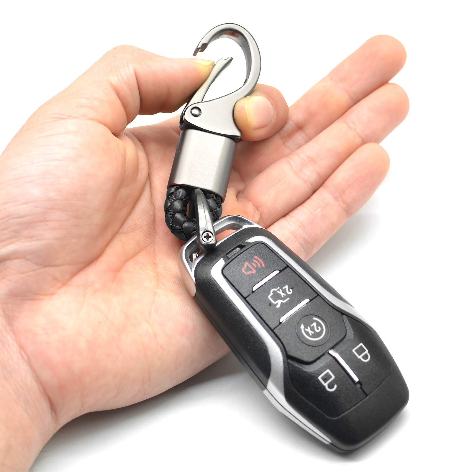 EYANBIS Car Key Fob Keychains Leather Holder Key Chain Sturdy Metal with D-Ring for Men and Women 2 Pack, 1 Pack Black & 1 Pack Red, 360 Degree Rotatable, with Screwdriver