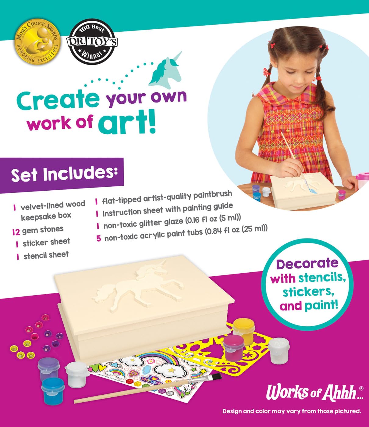 Works of Ahhh Craft Set - Unicorn Keepsake Box Classic Wood Paint Kit