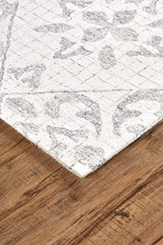 Feizy Rugs - Rhett Geometric Lattice Print Rug, Ivory/Wolf Gray, 8ft x 10ft Area Rug