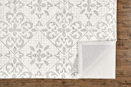 Feizy Rugs - Rhett Geometric Lattice Print Rug, Ivory/Wolf Gray, 8ft x 10ft Area Rug
