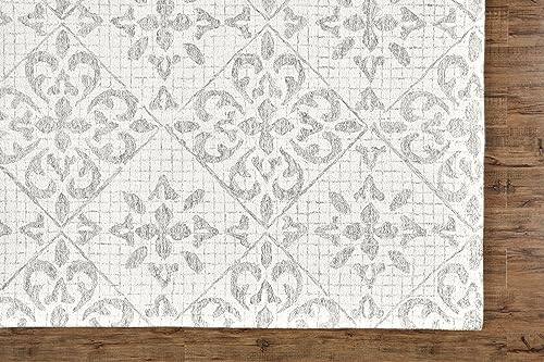 Feizy Rugs - Rhett Geometric Lattice Print Rug, Ivory/Wolf Gray, 8ft x 10ft Area Rug