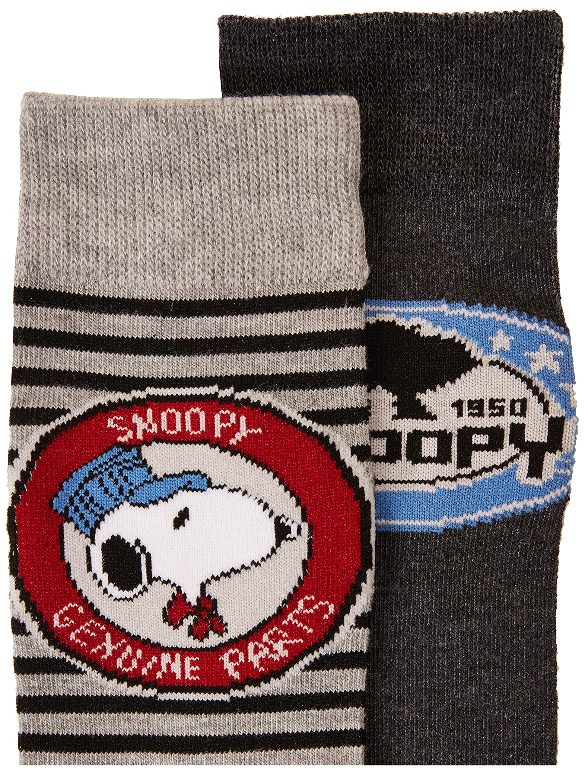 Peanuts Mens 2 Pack Crew Casual Sock, Grey, 10-13 US