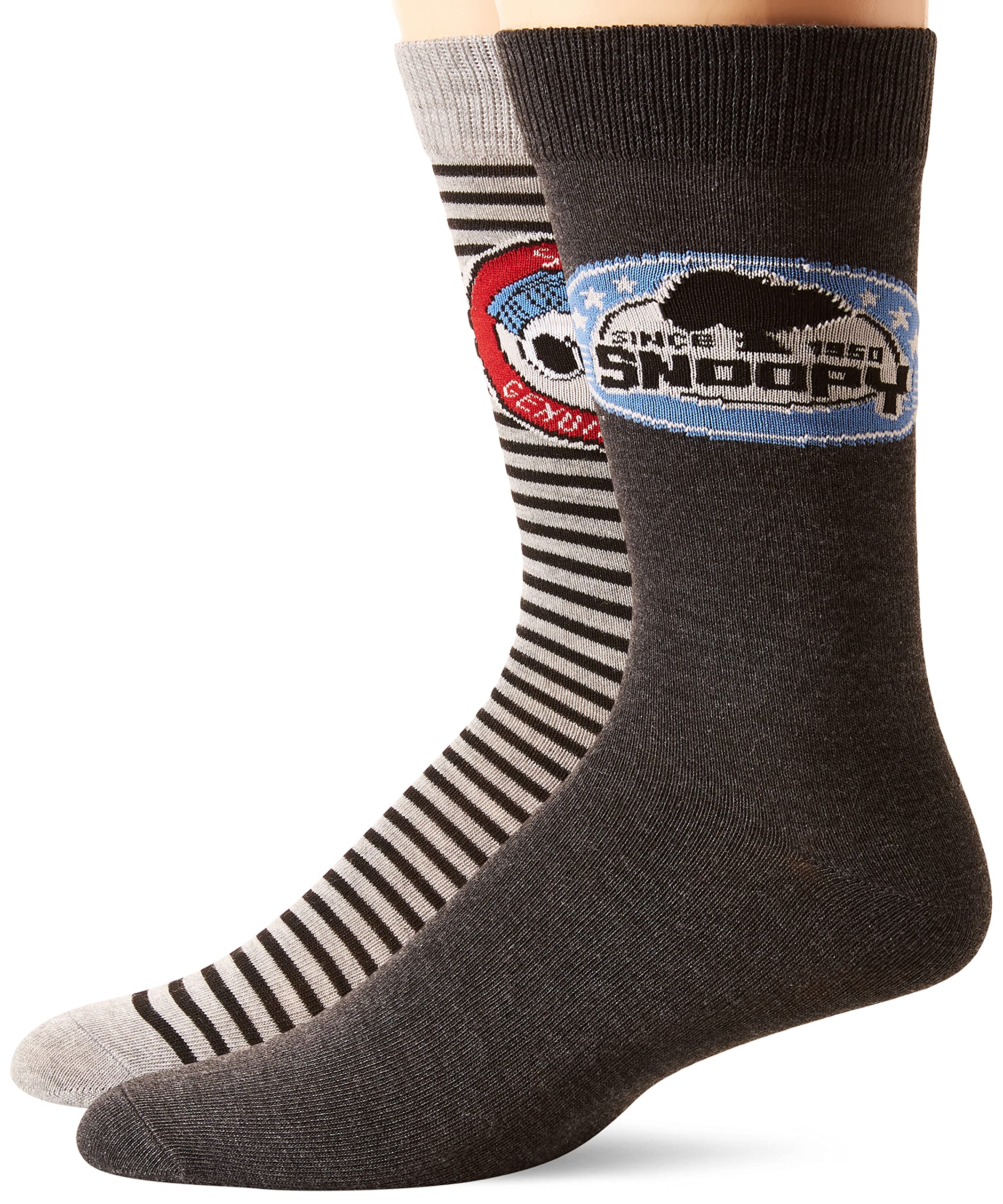 Peanuts Mens 2 Pack Crew Casual Sock, Grey, 10-13 US