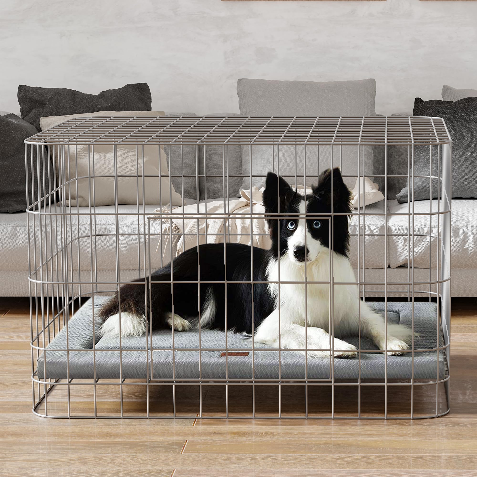 WESTERN HOME Dog Bed for Crate, High Resilience Foam Dog Crate Mat Kennel Pad with Soft Wavy Plush, Comfortable Anti-Slip Washable Large Dog Bed for Large Medium Small Dogs & Cats, Grey
