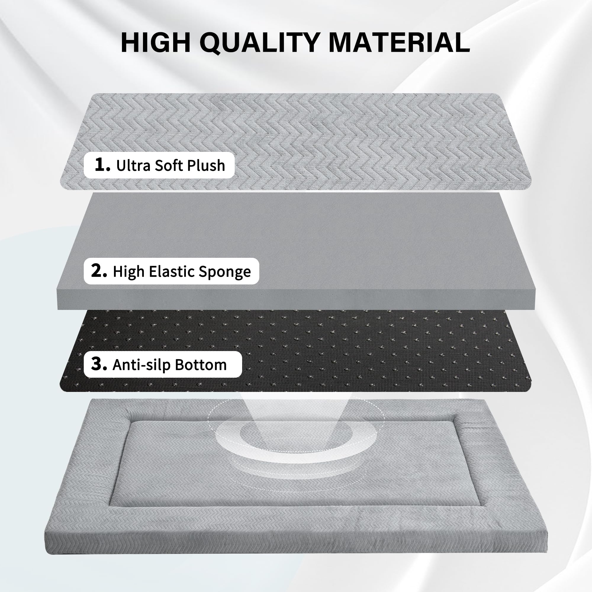 WESTERN HOME Dog Bed for Crate, High Resilience Foam Dog Crate Mat Kennel Pad with Soft Wavy Plush, Comfortable Anti-Slip Washable Large Dog Bed for Large Medium Small Dogs & Cats, Grey
