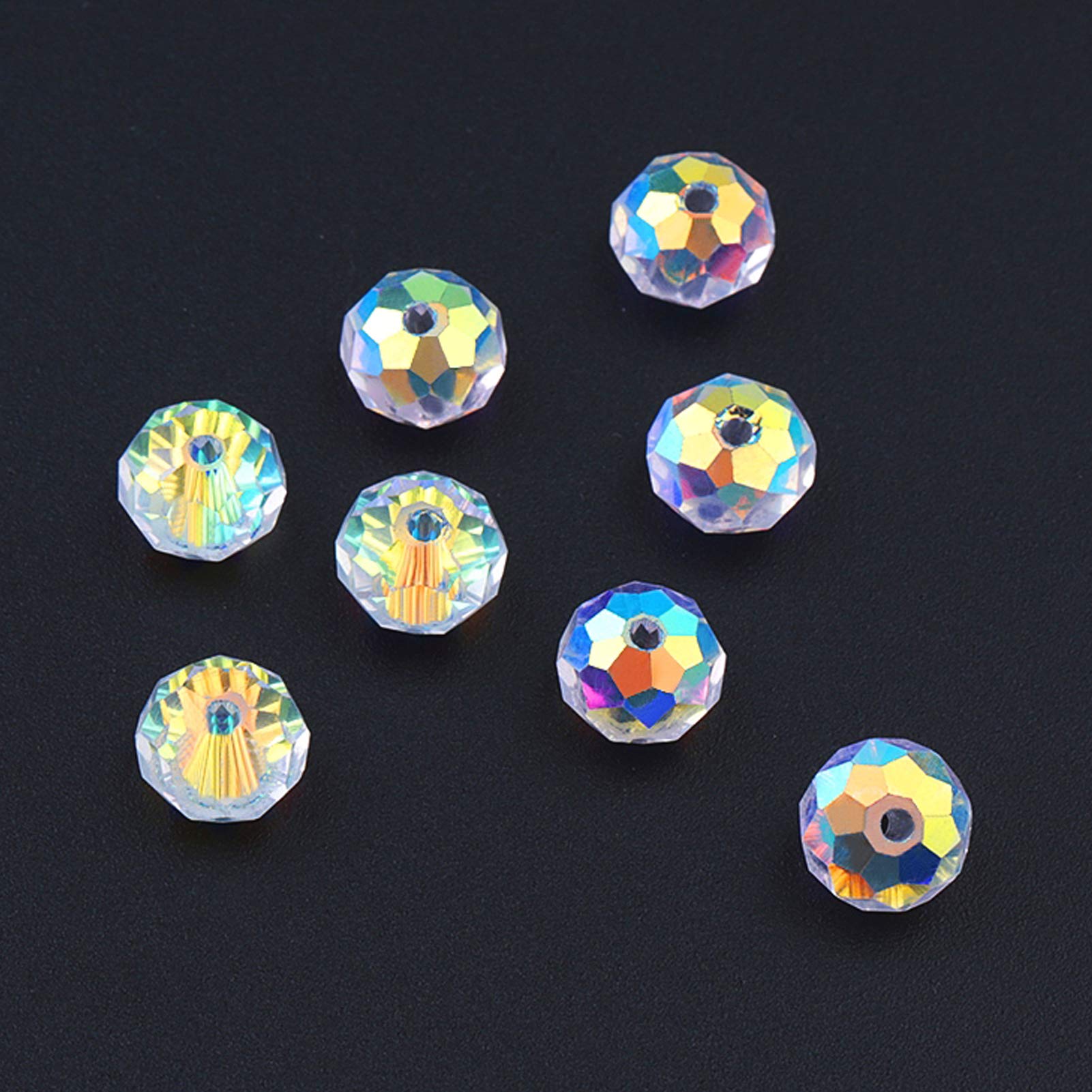 Dowarm 200 Pieces Briolette Crystal Glass Beads for Jewelry Making, 8MM Rondelle Crystal Beads for Crafts Wine Charms Wind Chimes Suncatchers, Briollete Rondelle Finding Spacer Beads (Crystal AB, 8MM)