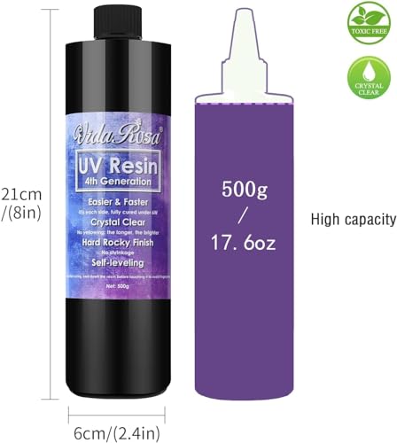 VidaRosa 500g UV Resin,Clear Hard Fastest Curing Epoxy Resin, Zero Yellowing Superb Transparency, Ultraviolet Solar Curing Resin Glue for Molds Jewelry Making Pendants Earrings Bracelets Crafts DIY