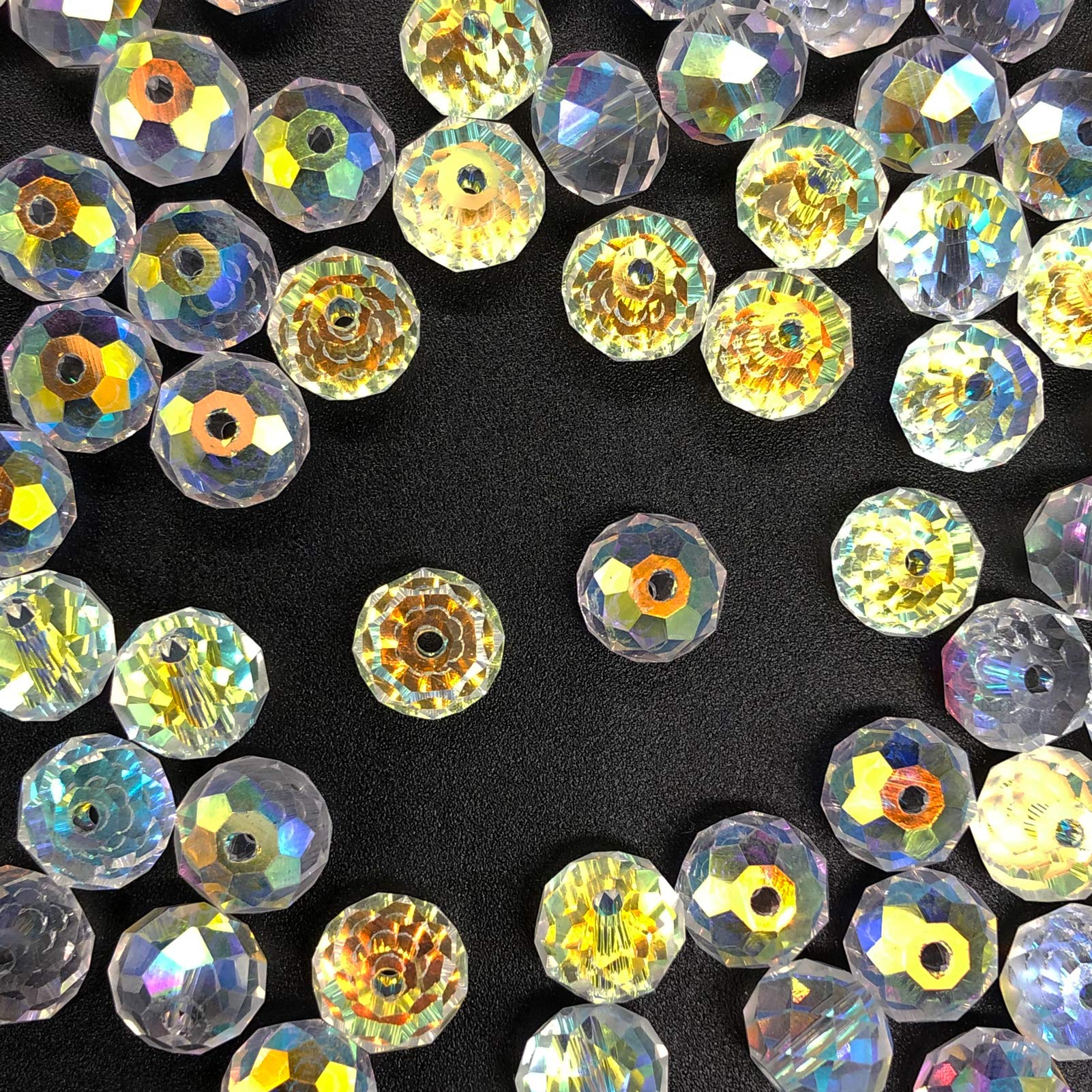 Dowarm 200 Pieces Briolette Crystal Glass Beads for Jewelry Making, 8MM Rondelle Crystal Beads for Crafts Wine Charms Wind Chimes Suncatchers, Briollete Rondelle Finding Spacer Beads (Crystal AB, 8MM)