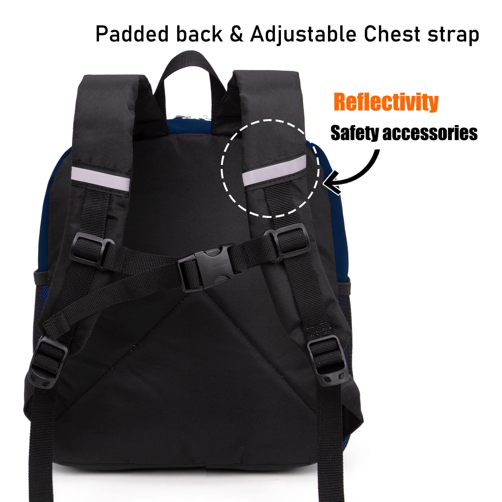 HawLander Toddler Backpack for Boys, 12 inch Kids Preschool Backpack with Chest Strap, Navy Blue