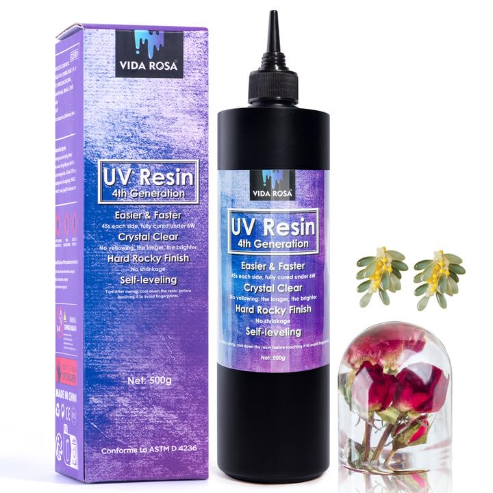 VidaRosa 500g UV Resin,Clear Hard Fastest Curing Epoxy Resin, Zero Yellowing Superb Transparency, Ultraviolet Solar Curing Resin Glue for Molds Jewelry Making Pendants Earrings Bracelets Crafts DIY