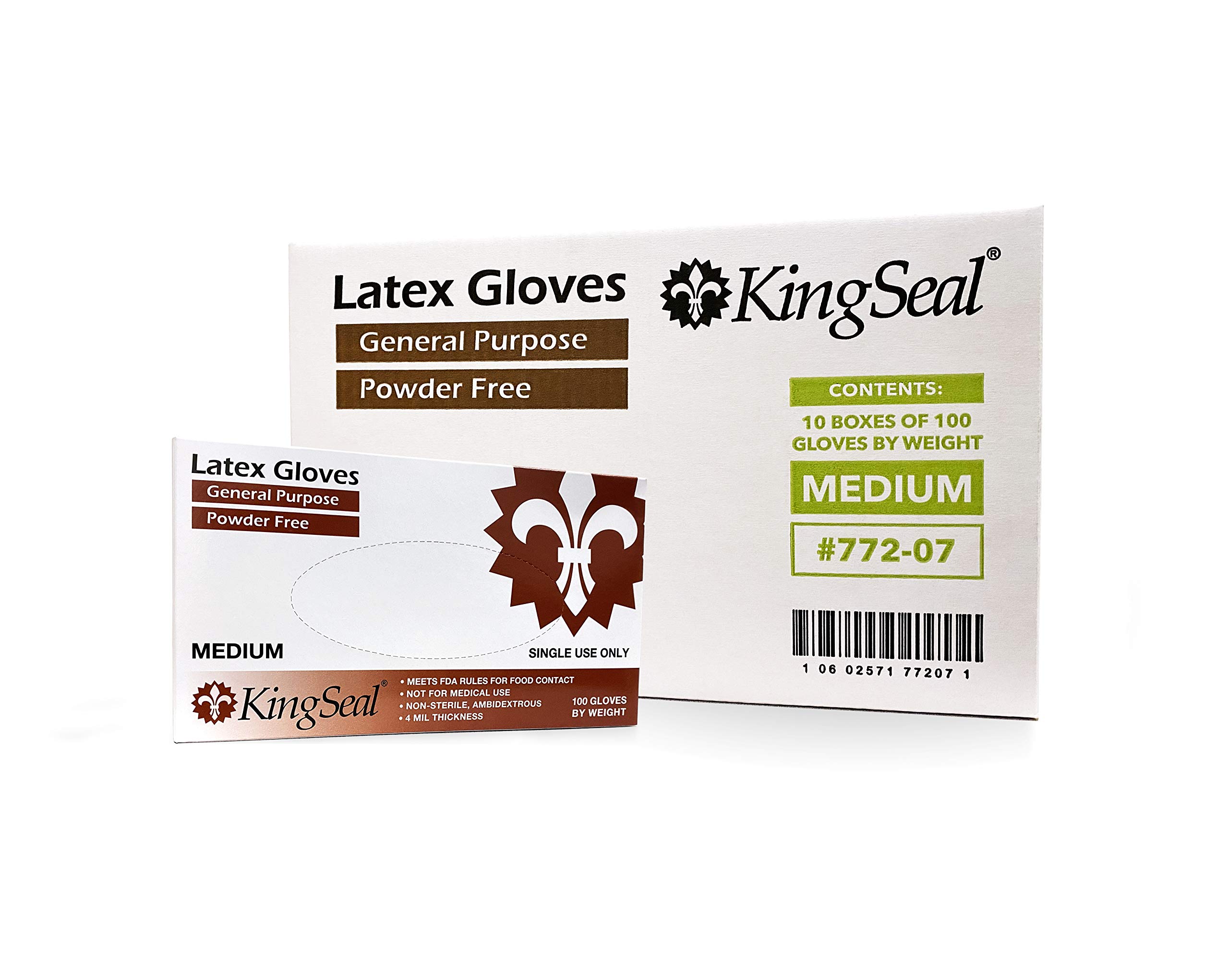 KingSeal Size SMALL Latex General Purpose Gloves, Powder Free, 4 mil, Non-Medical Uses Only - 1 Box of 100 Gloves By Weight
