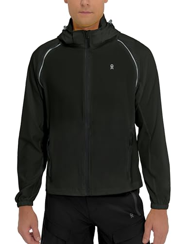 Little Donkey Andy Men's Quick-Dry Running Jacket UPF 50+ Cycling Jacket with Detachable Sleeves and Hood, Water Repellent, Black Size L
