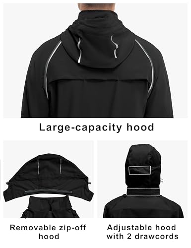 Little Donkey Andy Men's Quick-Dry Running Jacket UPF 50+ Cycling Jacket with Detachable Sleeves and Hood, Water Repellent, Black Size L