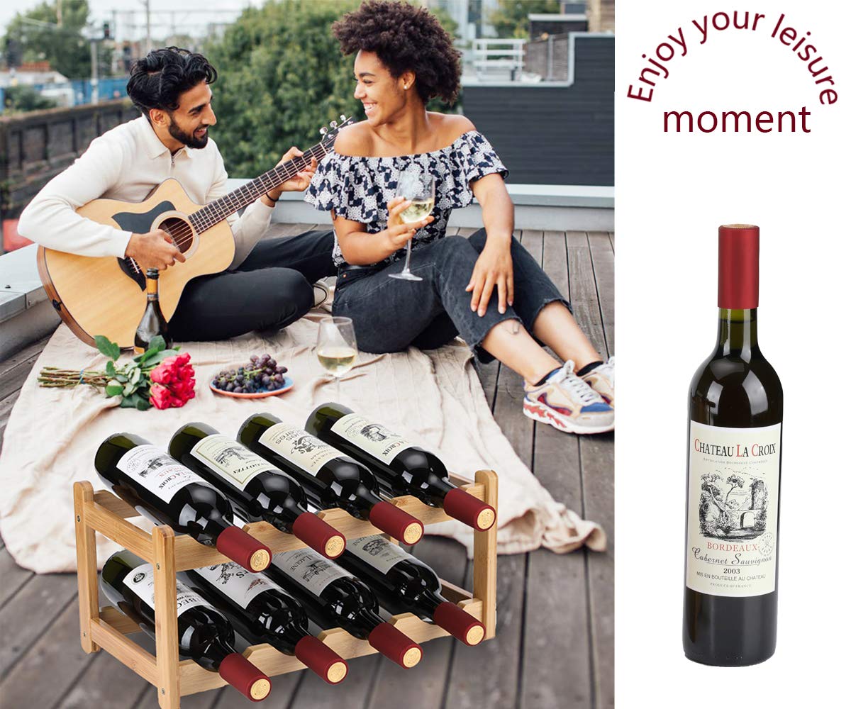 Wine Rack 8 Bottle 2-Tier Eco-Friendly Bamboo Wine Storage Easy-Assembly Space-Saving for Wine Lovers,Kitchen Wine Organizer for Countertop,Pantry, Home,Room Decor,Bar