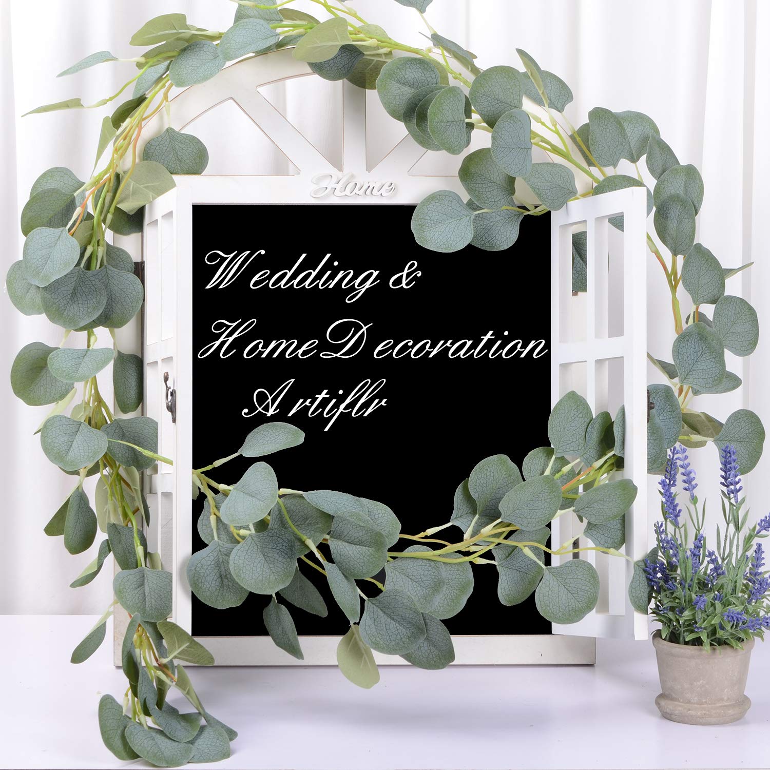 Artiflr 3Pack Artificial Eucalyptus Garland, 6 ft Faux Silk Eucalyptus Leaves Vines Handmade Garland Greenery Wedding Backdrop Arch Wall Decor