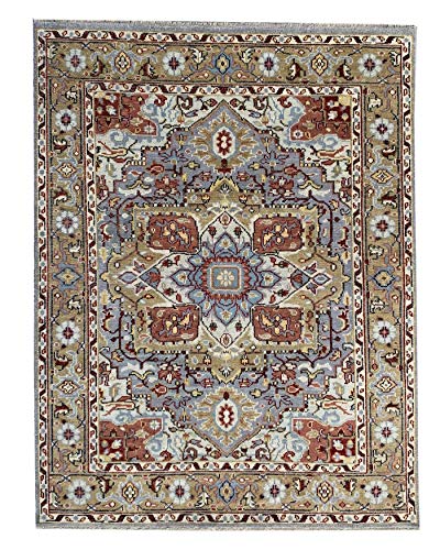 EORC KC30800GY8X10 Handknotted Wool Heriz Serapi Rug, 8' x 10', Grey/Gold
