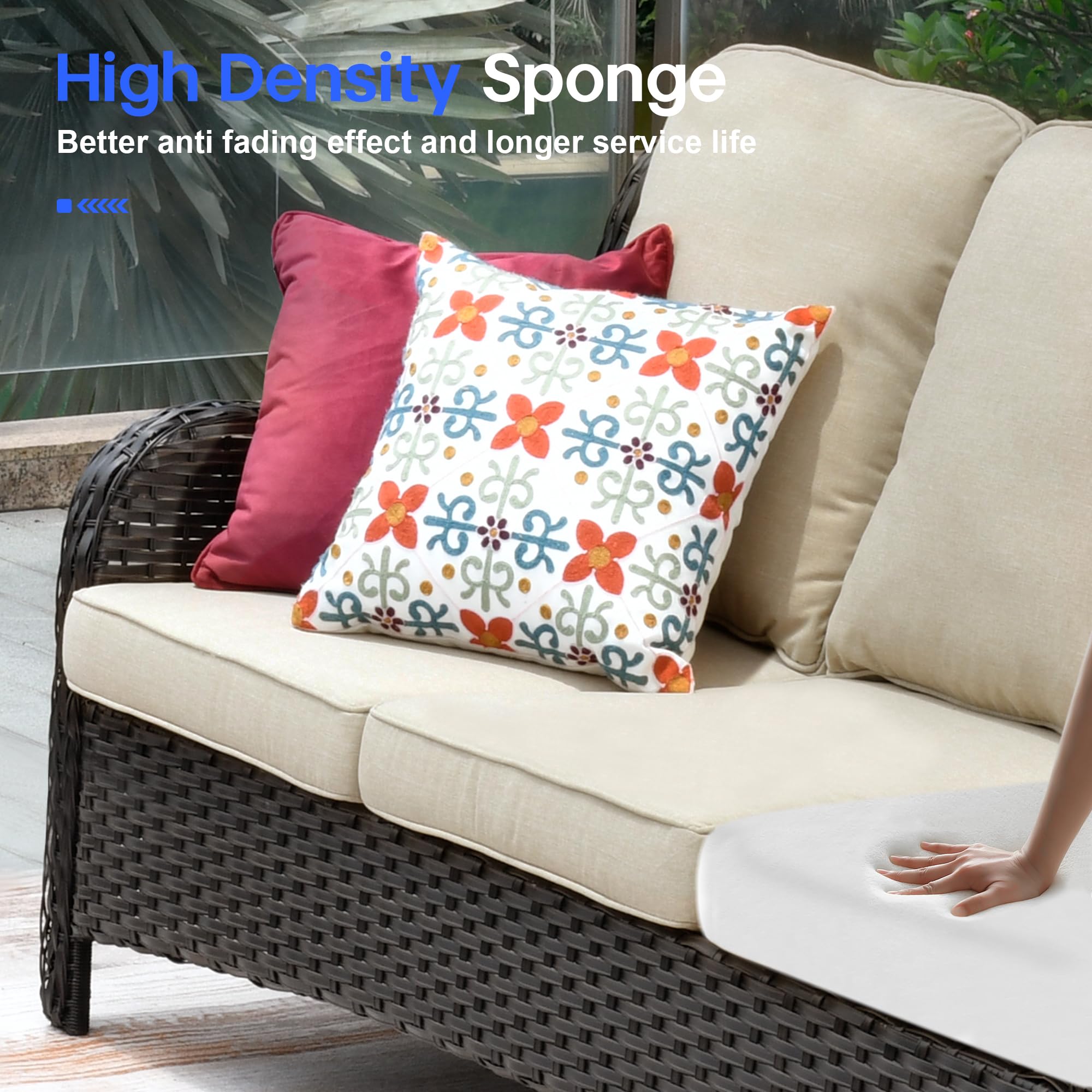 XIZZI Patio Sofa with Ottomans,All Weather Wicker Outdoor Couch for Garden,Deck,Yard,Brown Wicker Beige