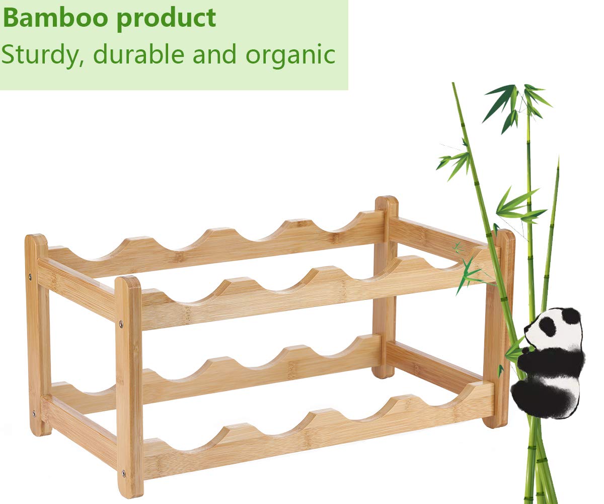 Wine Rack 8 Bottle 2-Tier Eco-Friendly Bamboo Wine Storage Easy-Assembly Space-Saving for Wine Lovers,Kitchen Wine Organizer for Countertop,Pantry, Home,Room Decor,Bar
