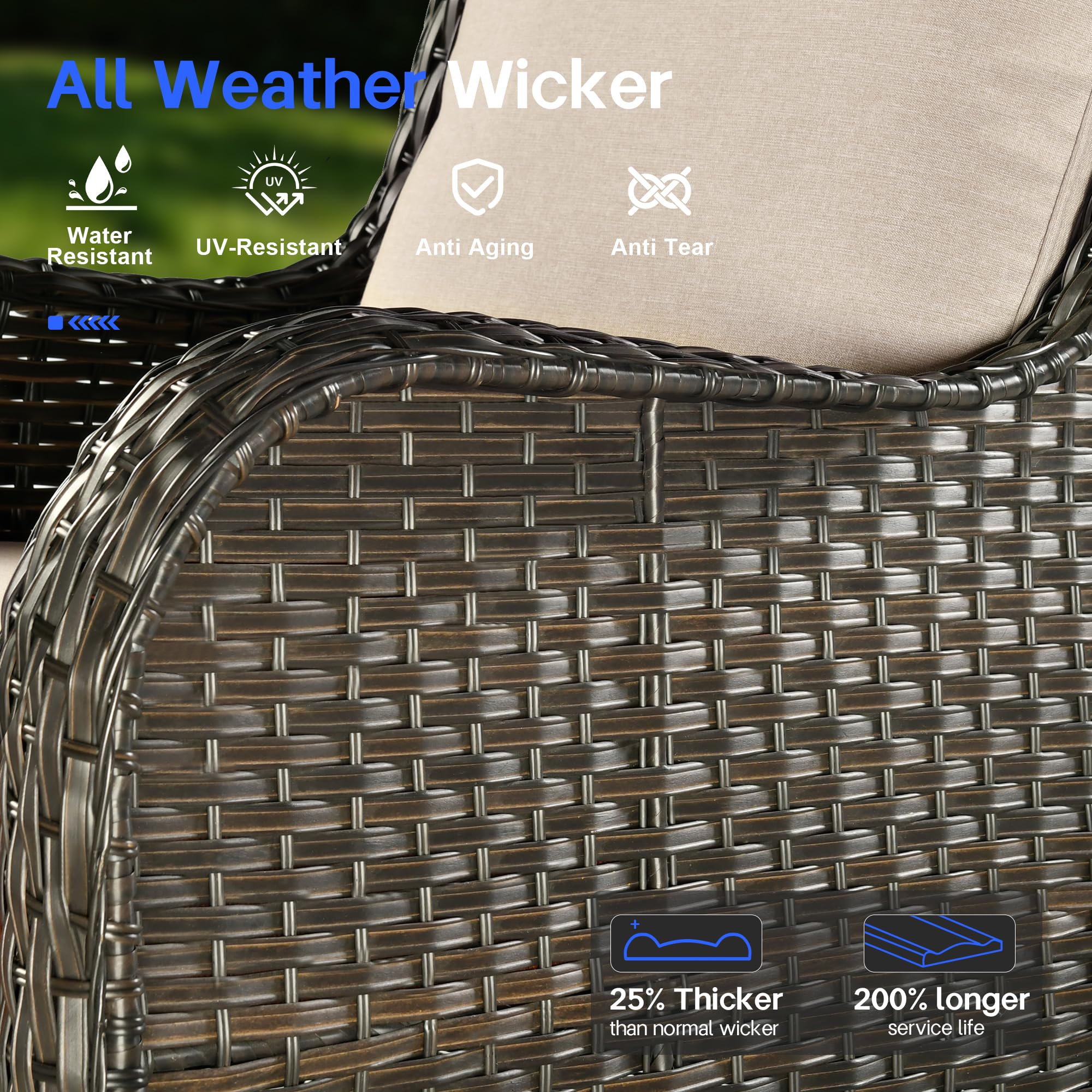XIZZI Patio Sofa with Ottomans,All Weather Wicker Outdoor Couch for Garden,Deck,Yard,Brown Wicker Beige