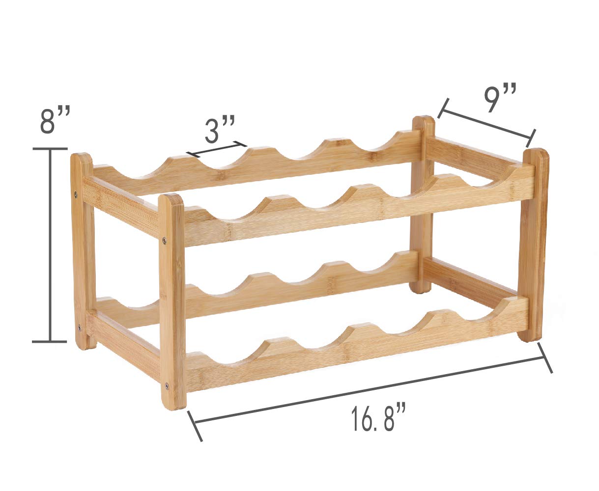 Wine Rack 8 Bottle 2-Tier Eco-Friendly Bamboo Wine Storage Easy-Assembly Space-Saving for Wine Lovers,Kitchen Wine Organizer for Countertop,Pantry, Home,Room Decor,Bar