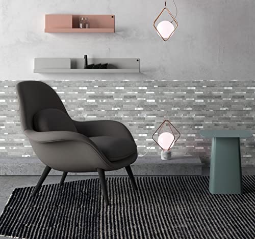 COLAMO Luxury 10 Sheet Peel and Stick Cement Gray Silver Aluminum Metal Mix Tile, Adhesive Faux Stone Tile for RV,Kitchen Sink Backsplash,Bathroom,Accent Wall, Self Stick On Wall Tile (Concrete Look)