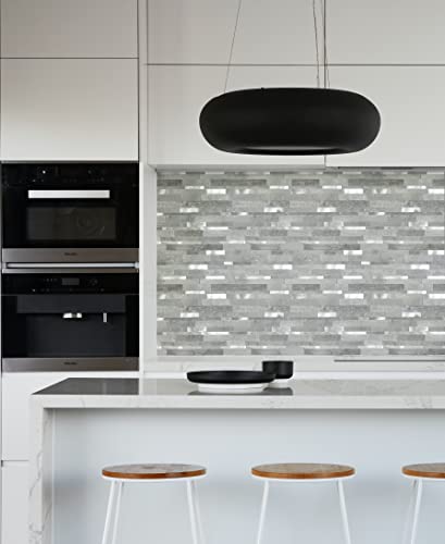COLAMO Luxury 10 Sheet Peel and Stick Cement Gray Silver Aluminum Metal Mix Tile, Adhesive Faux Stone Tile for RV,Kitchen Sink Backsplash,Bathroom,Accent Wall, Self Stick On Wall Tile (Concrete Look)