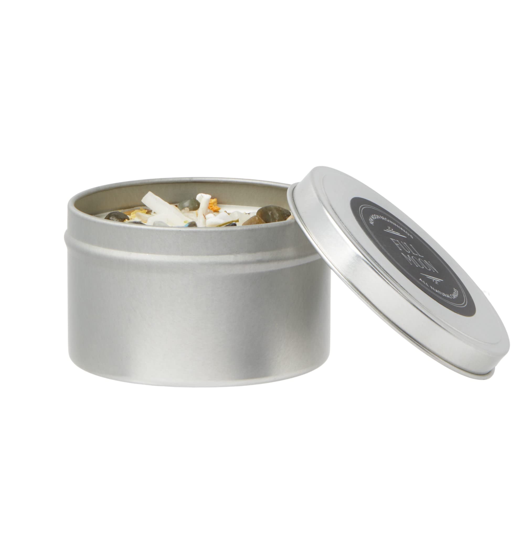 Full Moon® Candle by New Moon Beginnings - Purification & Cleansing Candle - Dried Flower, Herb, & Crystal Candles - Aromatherapy Candles - Soy Candle - 8oz Tin