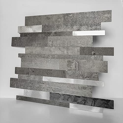 COLAMO Luxury 10 Sheet Peel and Stick Cement Gray Silver Aluminum Metal Mix Tile, Adhesive Faux Stone Tile for RV,Kitchen Sink Backsplash,Bathroom,Accent Wall, Self Stick On Wall Tile (Concrete Look)