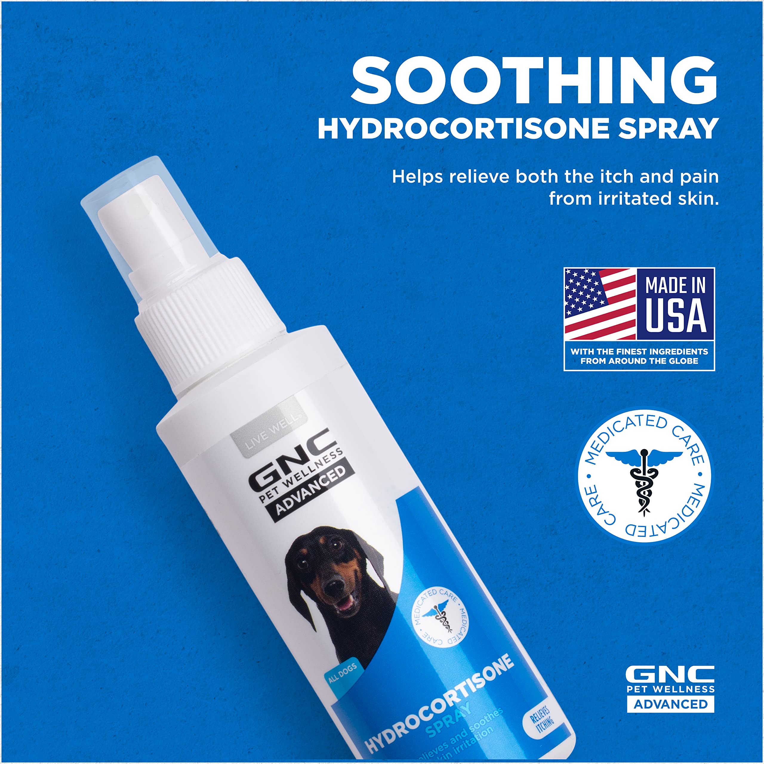 GNC Pets Advanced Hydrocortisone Spray for Dogs, 4oz | Hydrocortisone Dog Spray for Hot Spots, Flea and Insect Bites, Irritated Dry Skin, Allergies, and More, Natural, (FF14832)